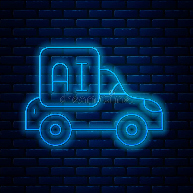 Glowing Neon Line Autonomous Artificial Intelligence Smart Car Icon ...