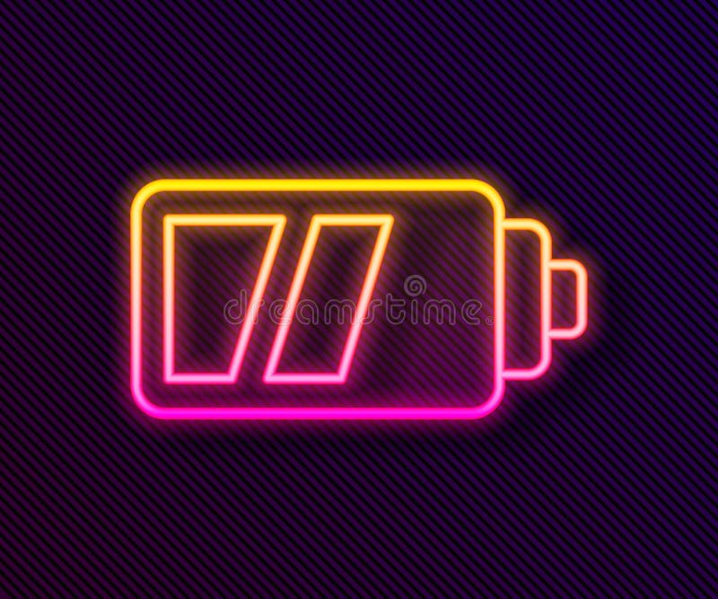 Glowing Neon Line Battery for Camera Icon Isolated on Black Background ...