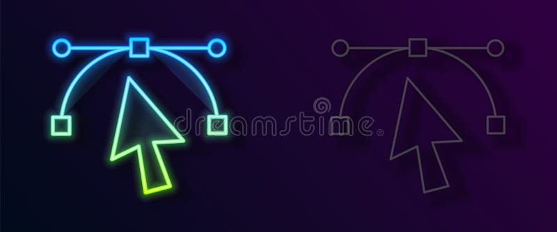 Glowing Neon Line Bezier Curve Icon Isolated on Black Background. Pen ...