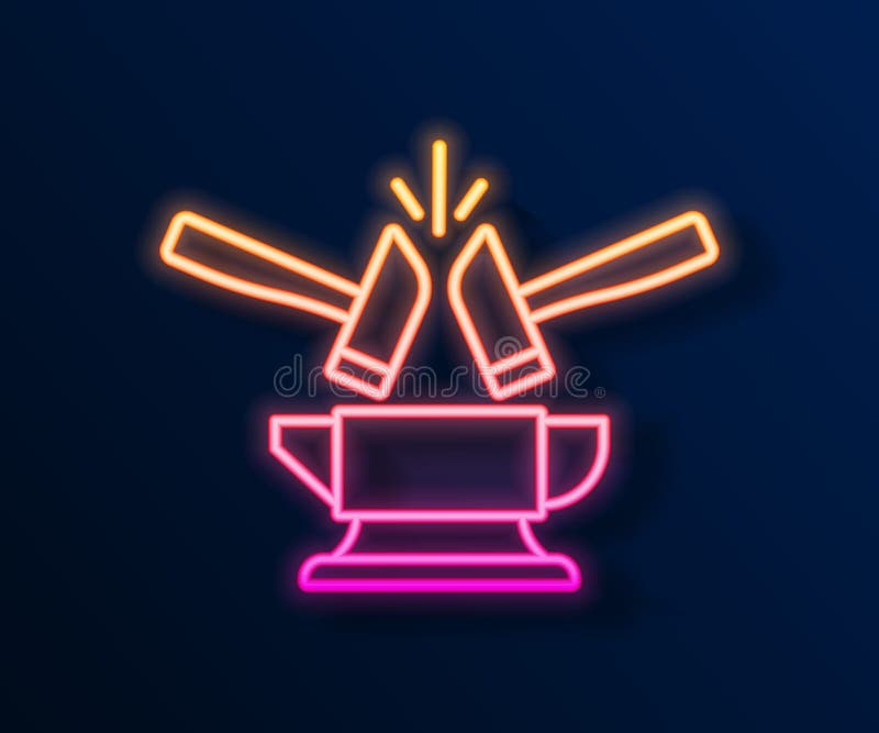 Glowing Neon Line Blacksmith Anvil Tool and Hammer Icon Isolated on ...