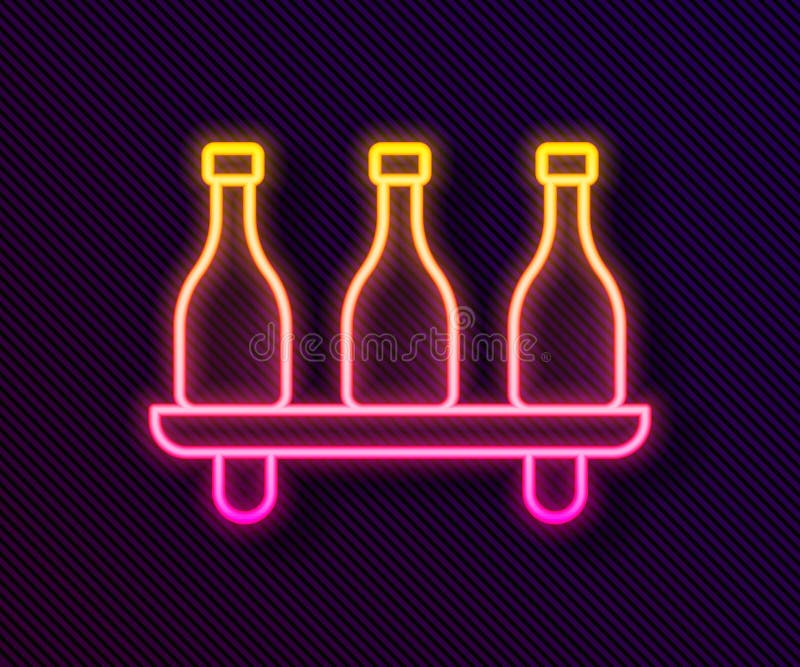 Glowing Neon Line Bottle of Wine Icon Isolated on Black Background ...
