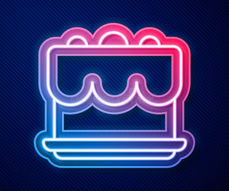 Glowing Neon Line Cake Icon Isolated on Blue Background. Happy Birthday ...