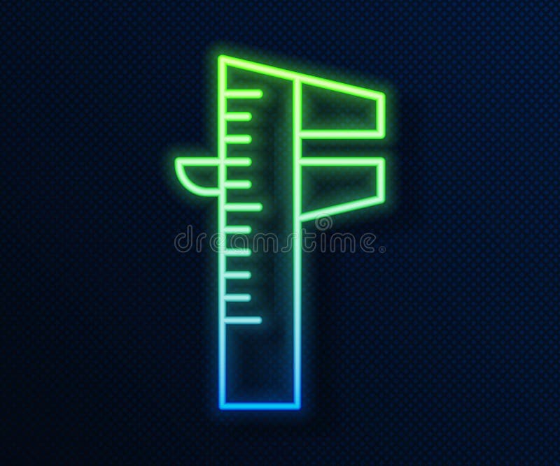 Glowing Neon Line Calliper or Caliper and Scale Icon Isolated on Blue ...