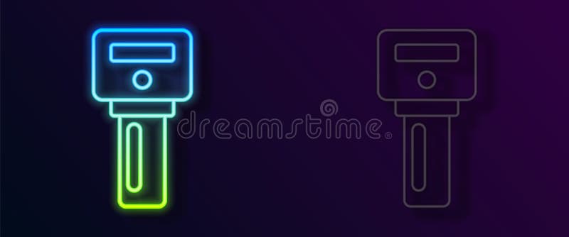 Glowing Neon Line Car Key with Remote Icon Isolated on Black Background ...