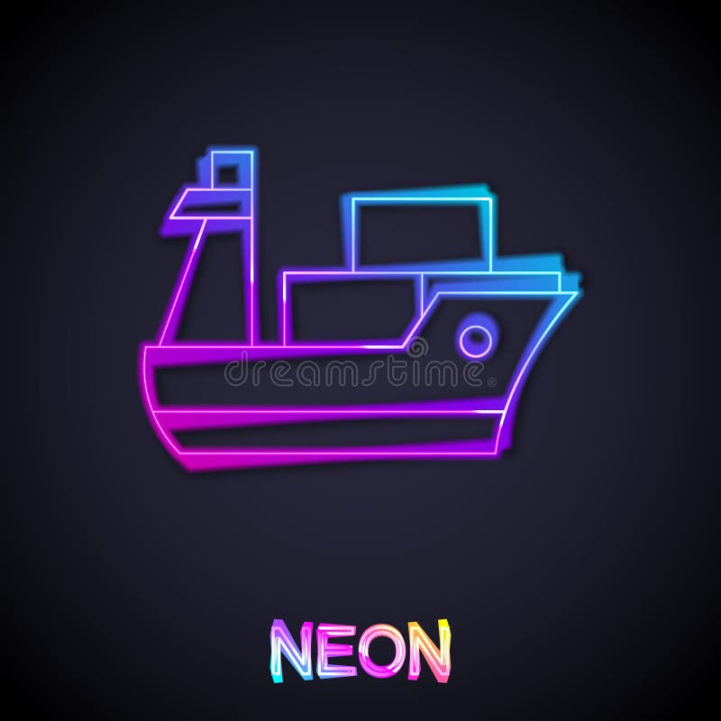 Glowing Neon Line Cargo Ship Icon Isolated on Black Background. Vector ...