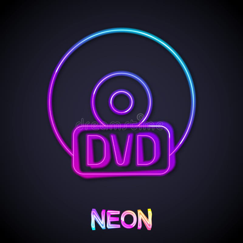 Glowing Neon Line CD or DVD Disk Icon Isolated on Black Background ...