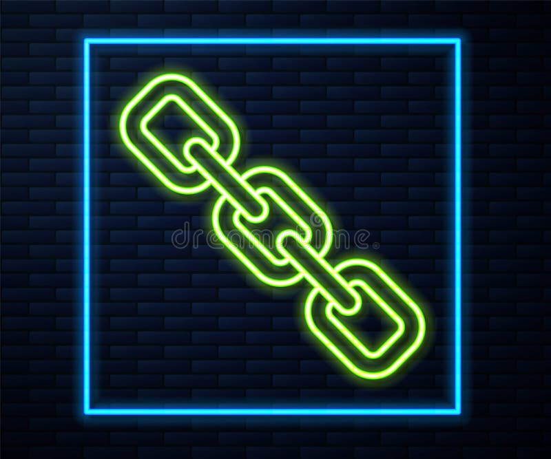 Glowing Neon Line Chain Link Icon Isolated on Brick Wall Background ...