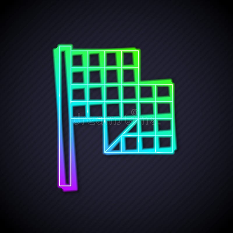 Glowing Neon Line Checkered Flag Icon Isolated on Black Background ...