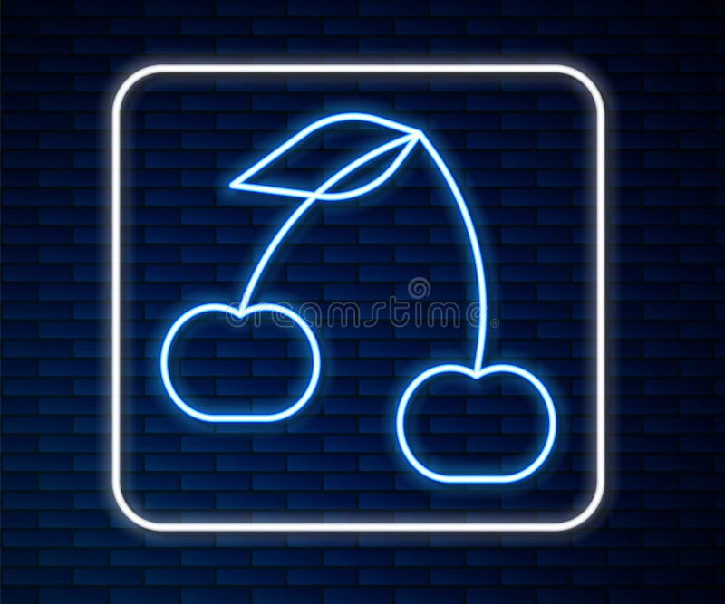 Glowing Neon Line Cherry Icon Isolated on Brick Wall Background. Fruit ...