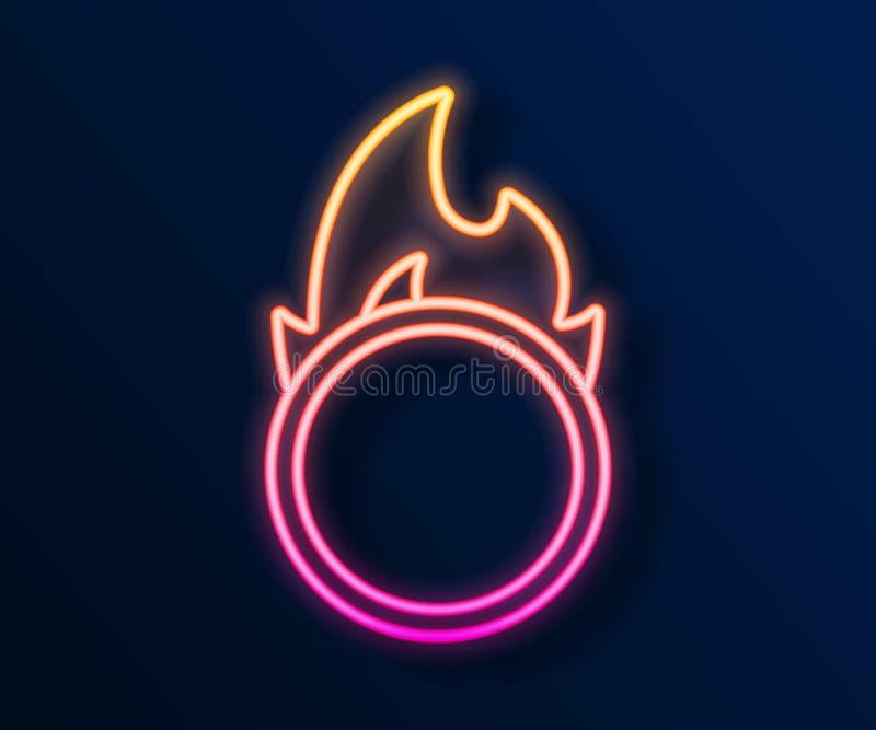 Glowing Neon Line Circus Fire Hoop Icon Isolated on Black Background ...