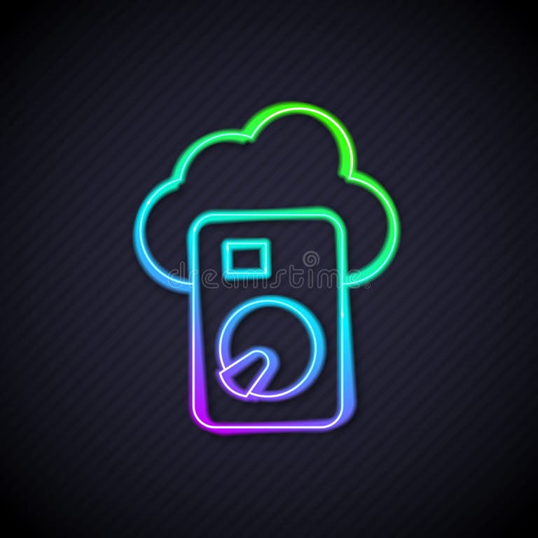 Glowing Neon Line Cloud Database Icon Isolated on Black Background ...