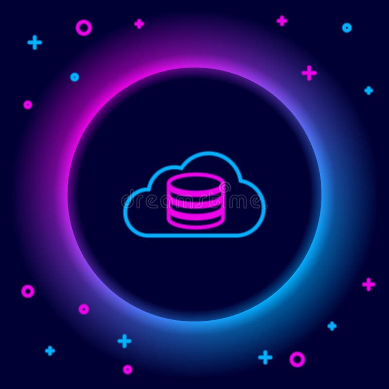 Glowing Neon Line Cloud Database Icon Isolated on Black Background ...