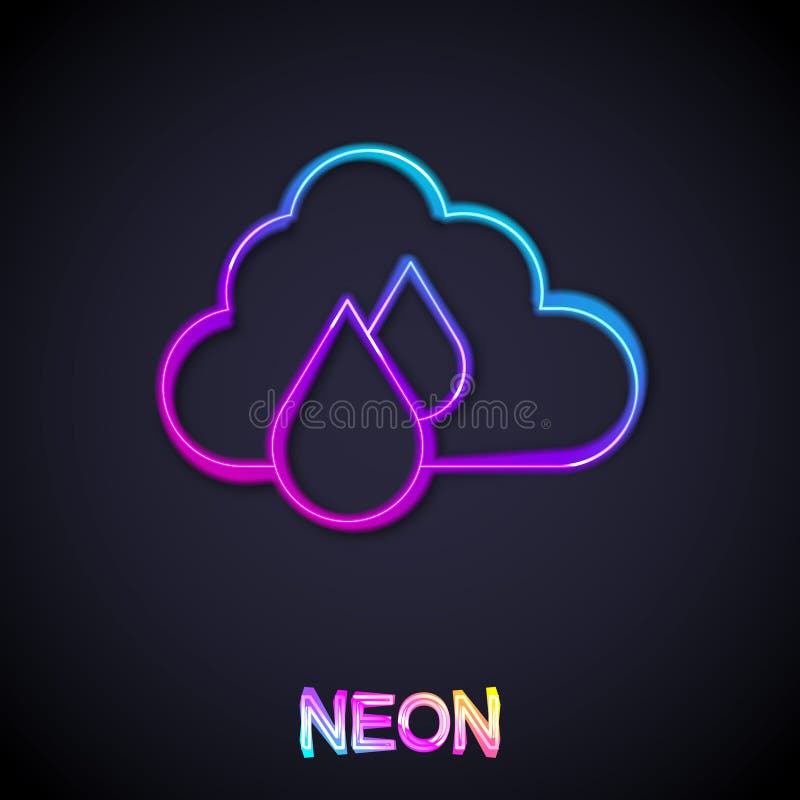 Glowing Neon Line Cloud with Rain Icon Isolated on Black Background. Rain Cloud Precipitation ...