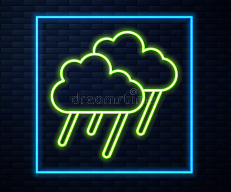 Glowing Neon Line Cloud with Rain Icon Isolated on Brick Wall ...