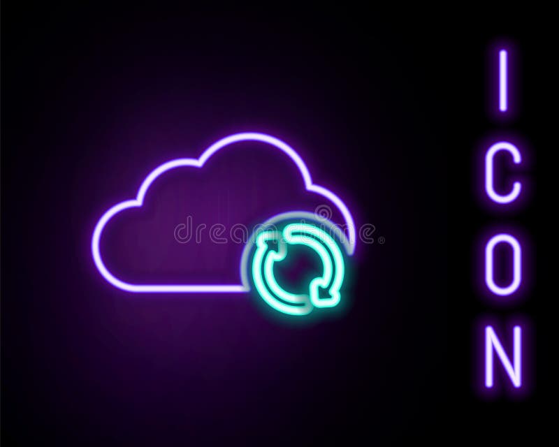 Glowing Neon Line Cloud Sync Refresh Icon Isolated on Black Background. Cloud and Arrows Stock ...