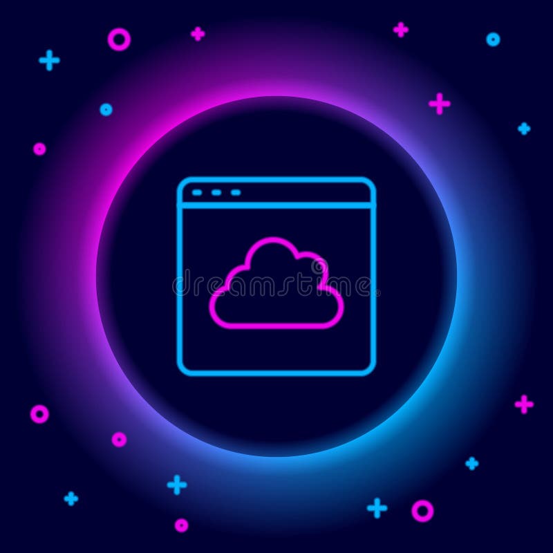 Glowing Neon Line Cloud Technology Data Transfer and Storage Icon Isolated on Black Background ...