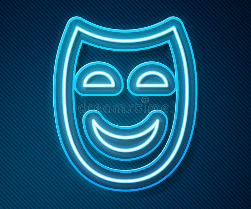 Glowing Neon Line Comedy Theatrical Mask Icon Isolated on Blue ...