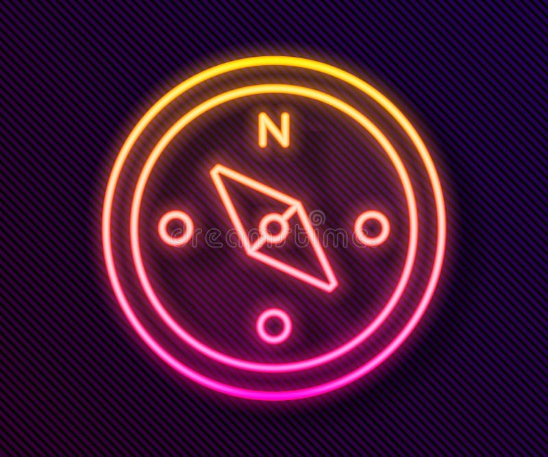 Glowing Neon Line Compass Icon Isolated on Black Background. Windrose ...