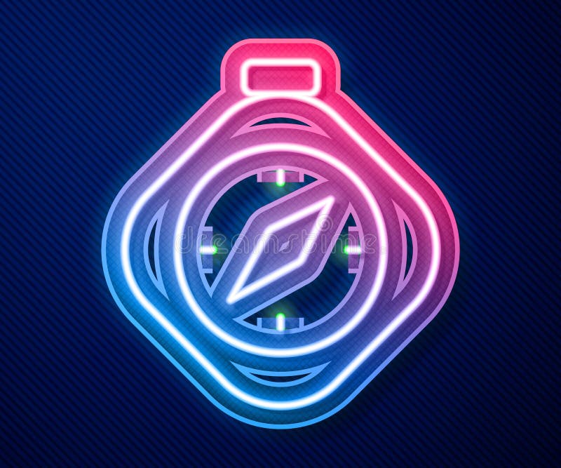 Glowing Neon Line Compass Icon Isolated on Blue Background. Windrose ...