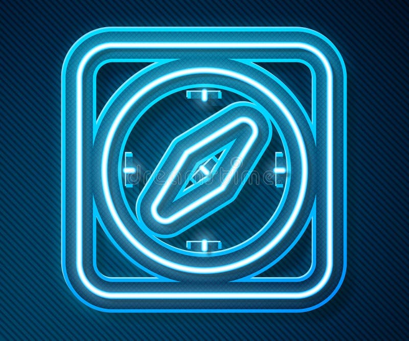 Glowing Neon Line Compass Icon Isolated On Blue Background Windrose
