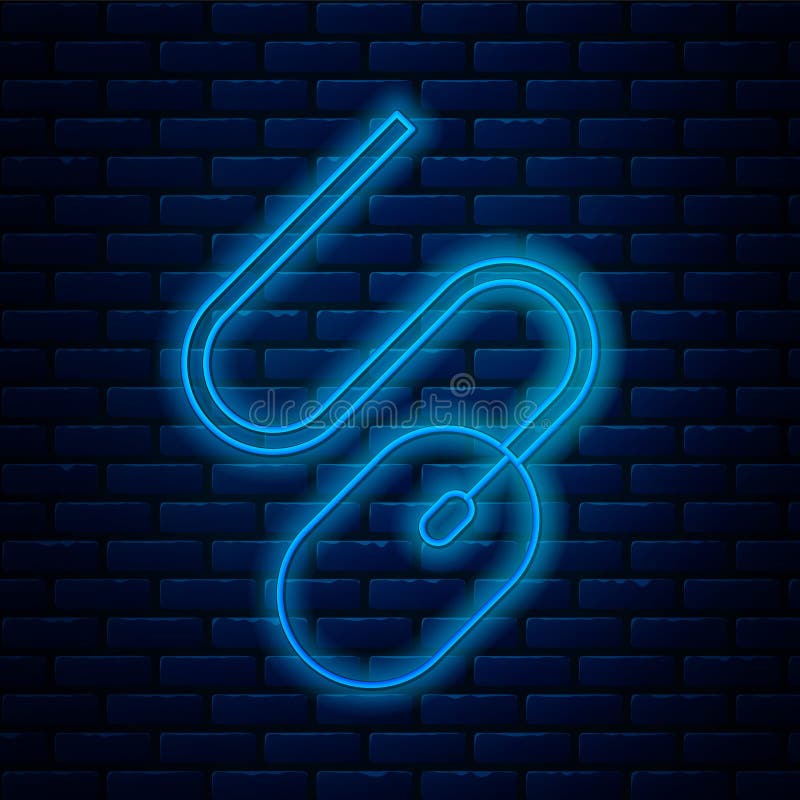 Glowing Neon Line Computer Mouse Icon Isolated on Brick Wall Background ...