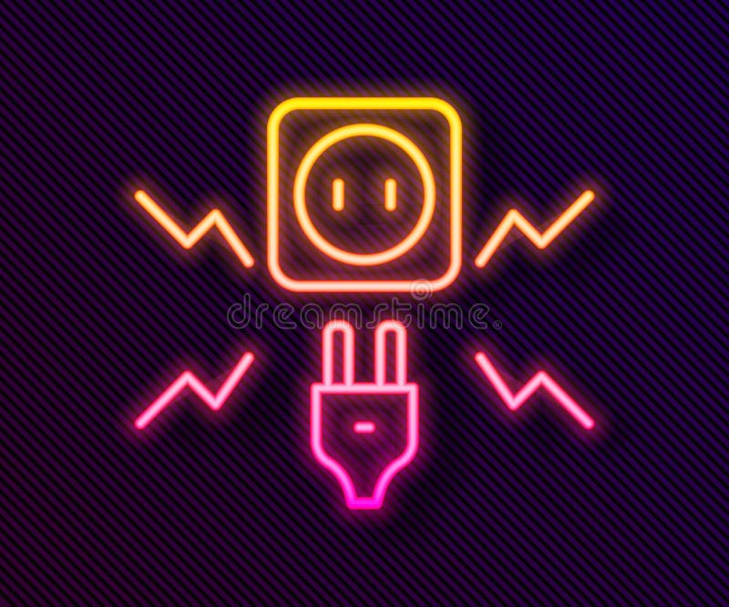 Glowing Neon Line Connecting Electric Plug with Electricity Spark Icon ...