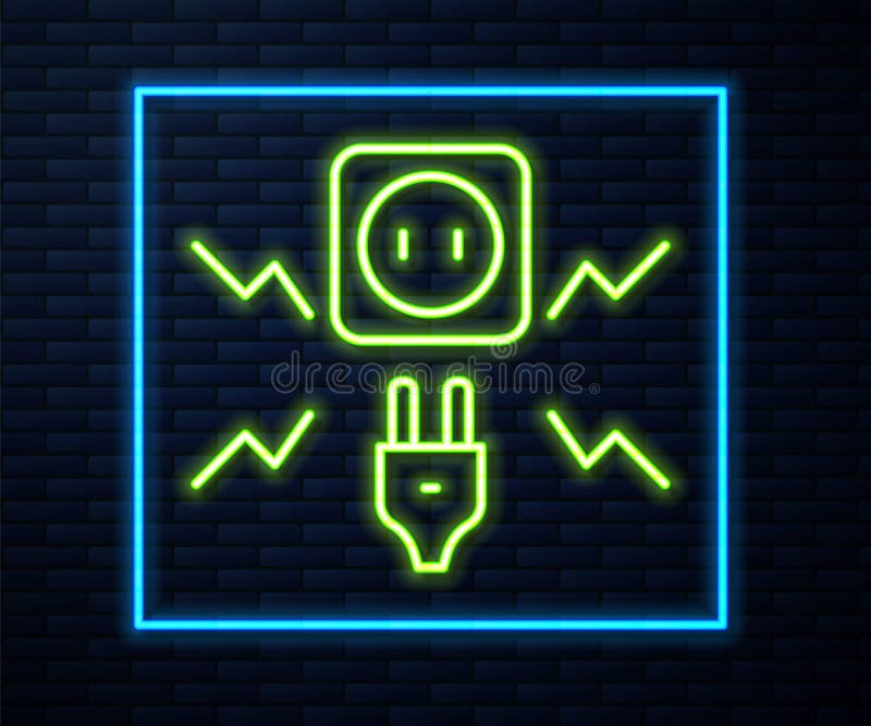 Glowing Neon Line Connecting Electric Plug with Electricity Spark Icon ...