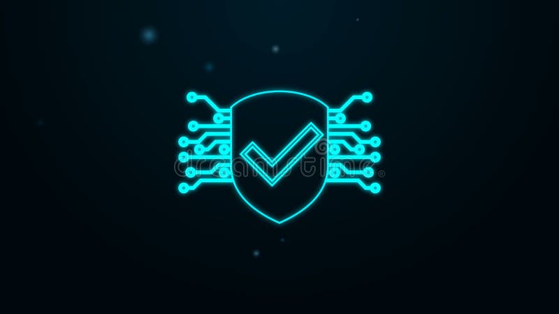 Glowing Neon Line Cyber Security Icon Isolated on Black Background ...