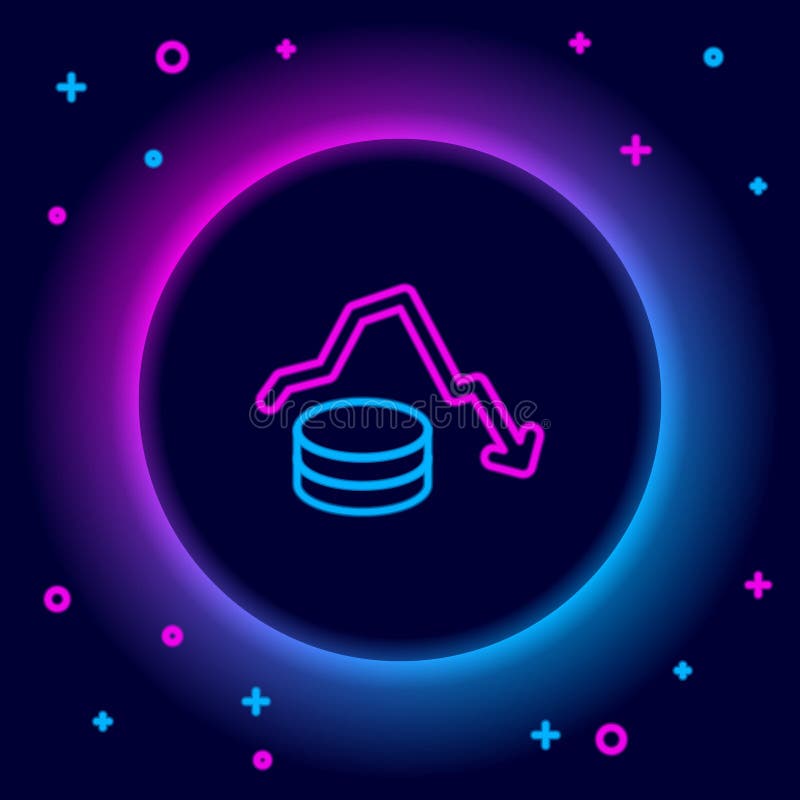 Glowing Neon Line Dollar Rate Decrease Icon Isolated on Black Background. Cost Reduction Stock ...