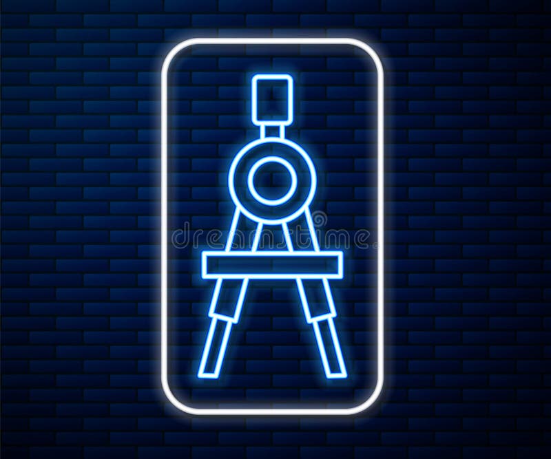 Glowing Neon Line Drawing Compass Icon Isolated on Brick Wall ...