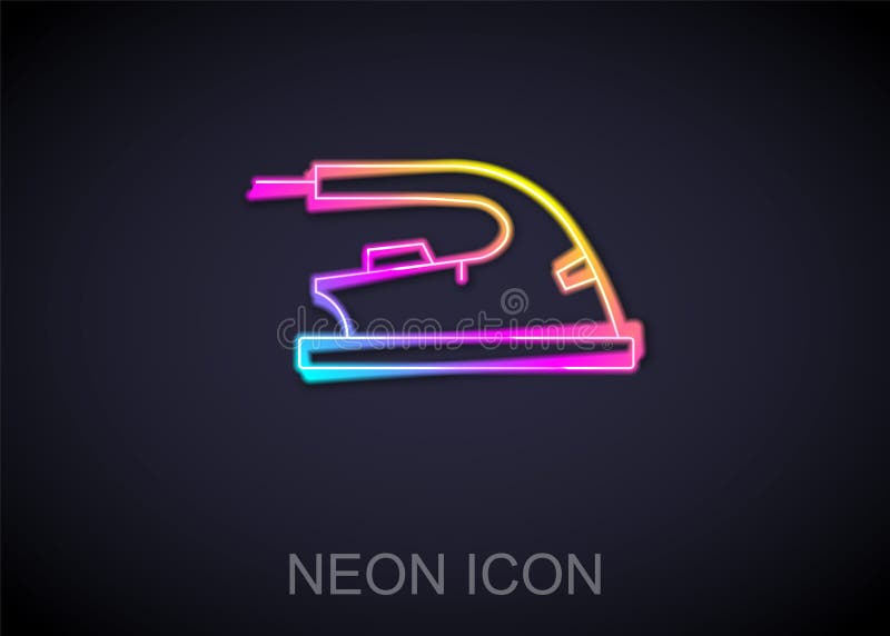 Glowing Neon Line Electric Iron Icon Isolated on Black Background ...