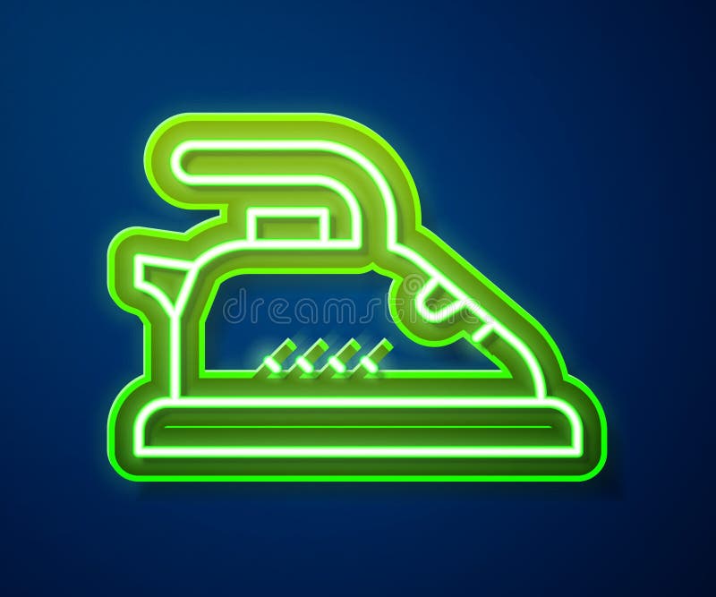 Glowing Neon Line Electric Iron Icon Isolated on Blue Background. Steam ...