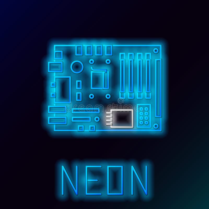 Glowing Neon Line Electronic Computer Components Motherboard Digital ...