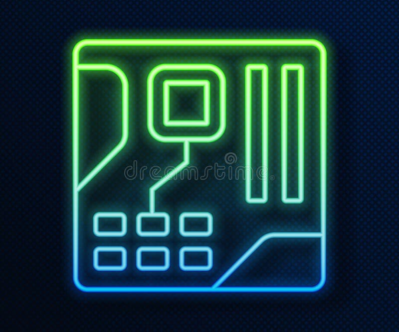 Glowing Neon Line Electronic Computer Components Motherboard Digital ...