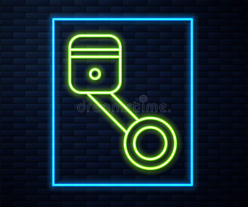 Glowing Neon Line Engine Piston Icon Isolated on Brick Wall Background ...