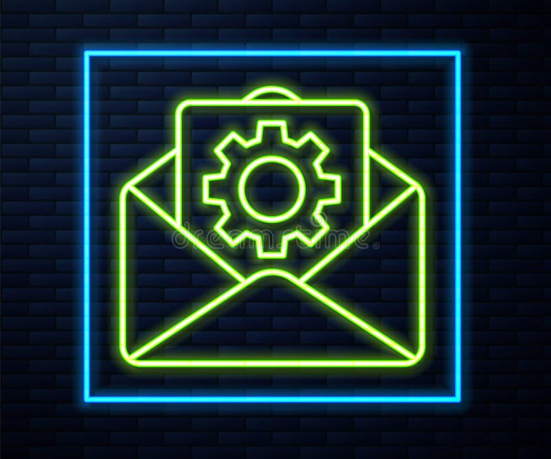 Glowing Neon Line Envelope Setting Icon Isolated on Brick Wall ...