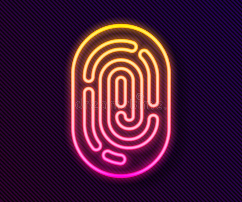 Glowing Neon Line Fingerprint Icon Isolated on Black Background. ID App ...