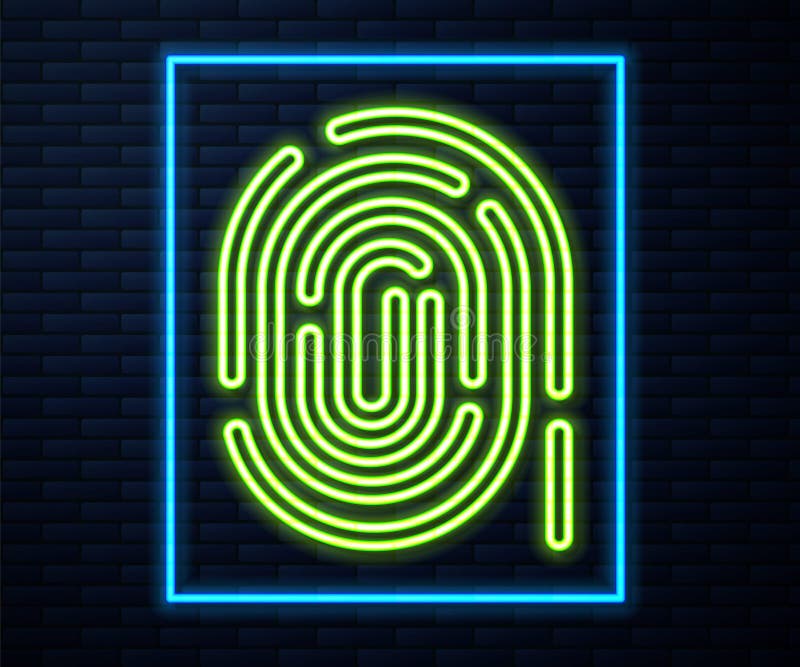 Glowing Neon Line Fingerprint Icon Isolated on Brick Wall Background ...