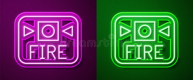 Glowing Neon Line Fire Alarm System Icon Isolated on Purple and Green ...
