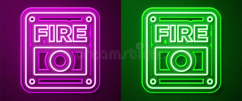 Glowing Neon Line Fire Alarm System Icon Isolated on Purple and Green ...