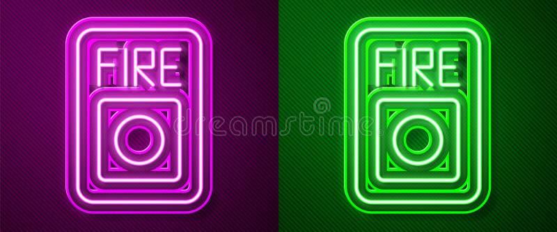 Glowing Neon Line Fire Alarm System Icon Isolated on Purple and Green ...