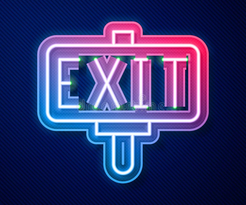Glowing Neon Line Fire Exit Icon Isolated on Blue Background. Fire ...