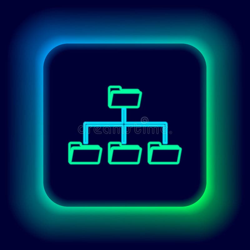 Glowing Neon Line Folder Tree Icon Isolated on Black Background ...