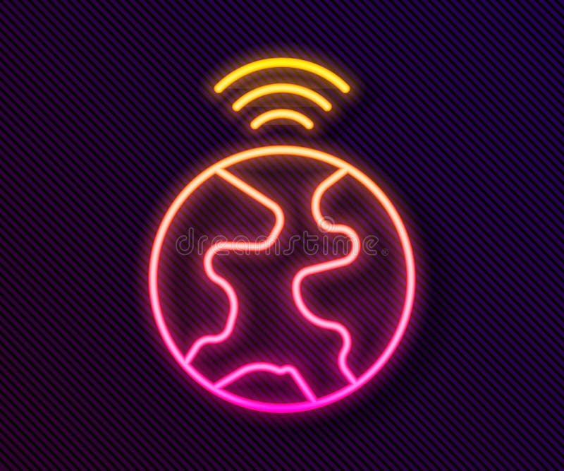 Glowing Neon Line Global Technology or Social Network Icon Isolated on ...