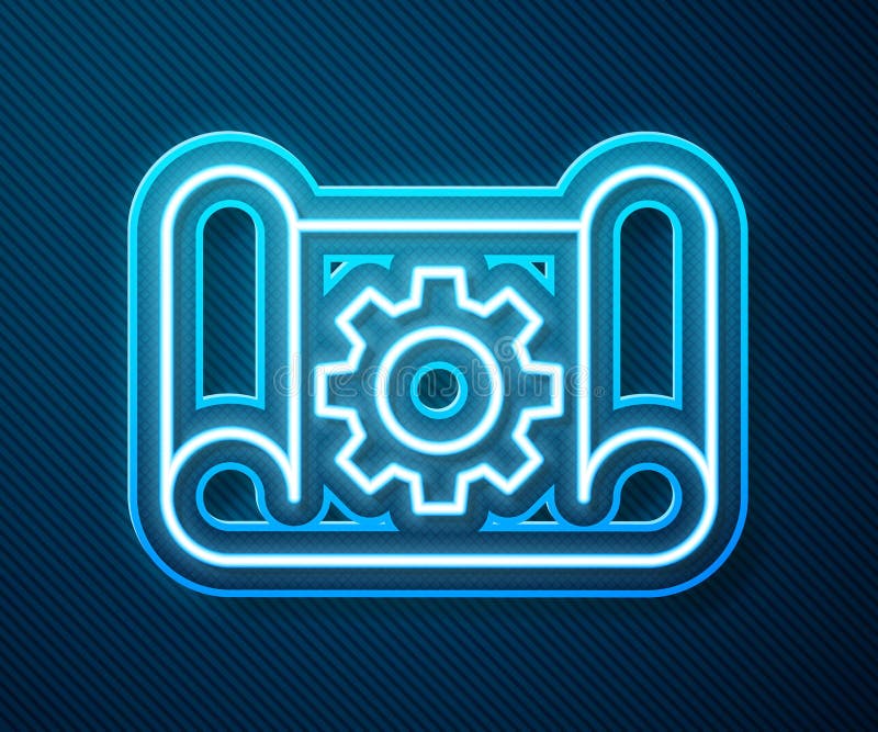 Glowing Neon Line Graphing Paper for Engineering and Gear Icon Isolated ...