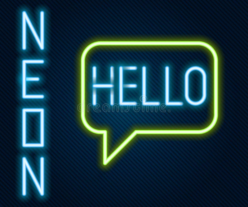 Glowing Neon Line Hello in Different Languages Icon Isolated on Black ...
