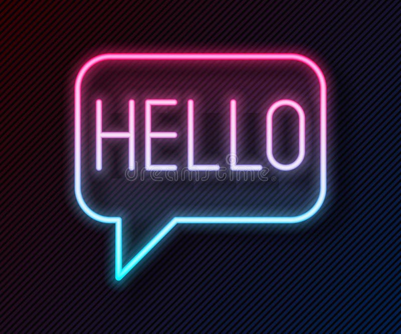 Glowing Neon Line Hello in Different Languages Icon Isolated on Black Background. Speech Bubbles ...