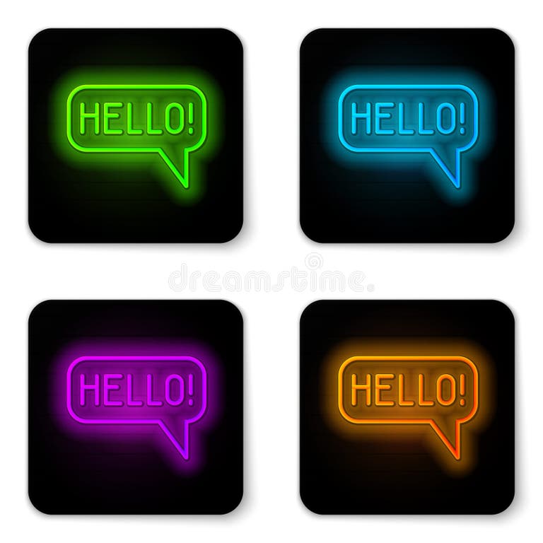 Glowing Neon Line Hello in Different Languages Icon Isolated on White ...