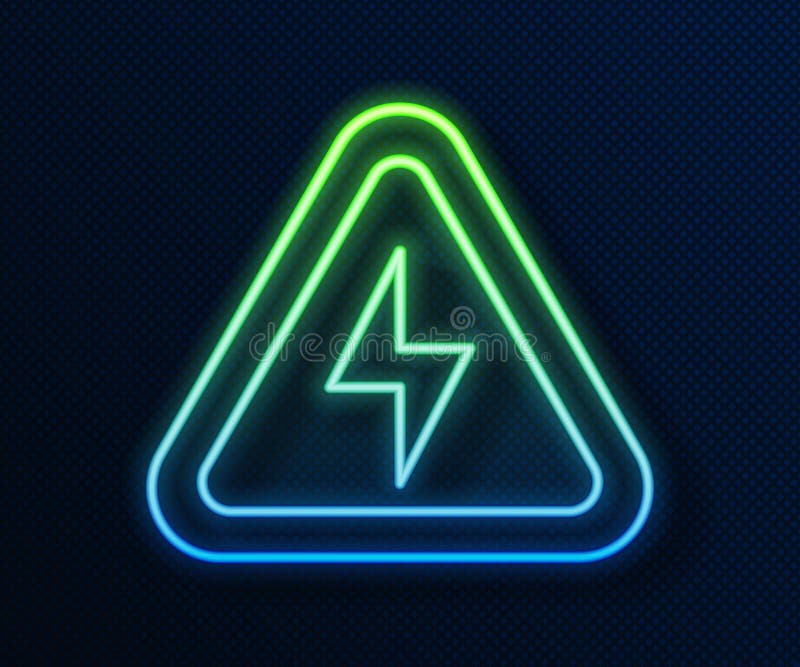Glowing Neon Line High Voltage Icon Isolated on Blue Background. Danger ...