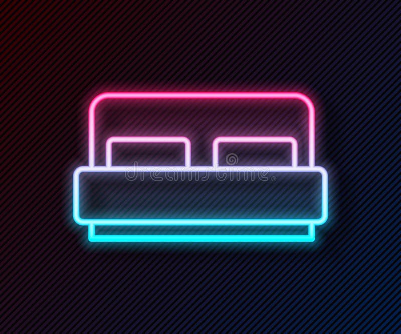 Glowing Neon Line Hotel Room Bed Icon Isolated on Black Background ...